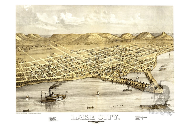 Vintage Lake City Map 1867 Old Map of Lake City Minnesota | Etsy