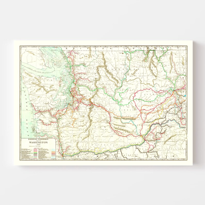 Washington Railroad Map 1910 Old Railroad Map of Washington - Etsy
