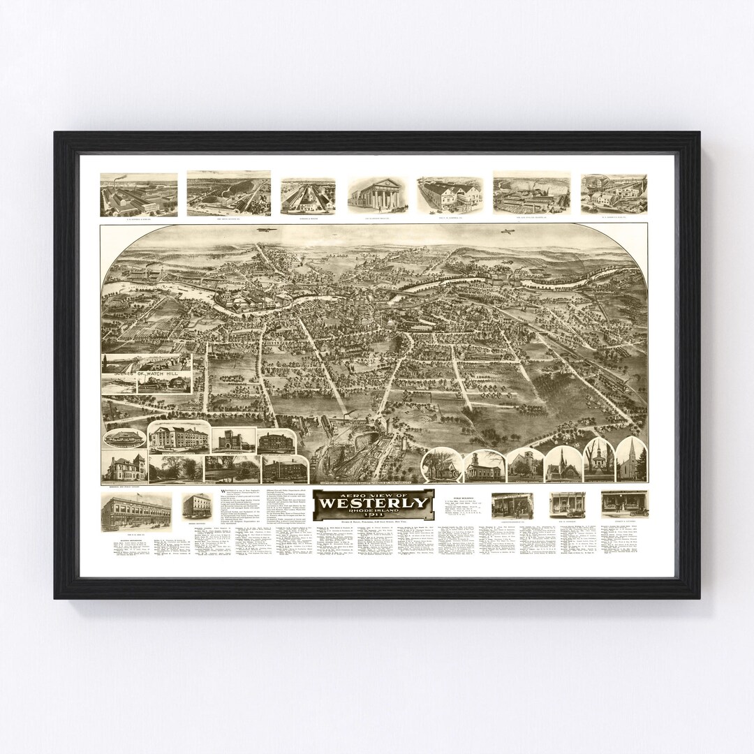 Westerly Map 1911 Old Map of Westerly Rhode Island Art Vintage Print ...