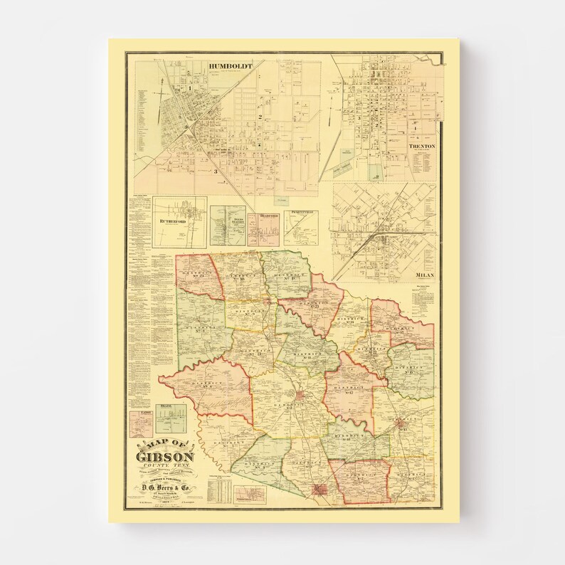 Gibson County Map 1877, Vintage Gibson County Map, Old Gibson County ...