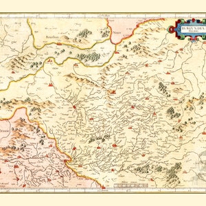 Burgundy Region of France Vintage Map From 1623 - Old Region Map Art ...