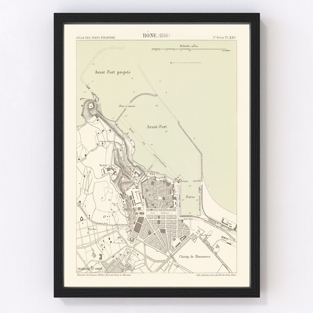 Annaba Map 1886 Old Map of Annaba Algeria Art Vintage Print Framed Wall ...