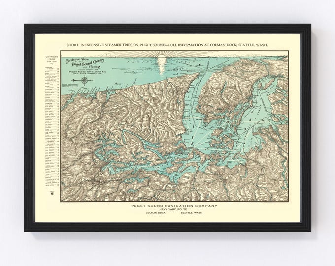 Old Puget Sound Map (1885) Washington State Pacific Ocean Inlet Poster ...