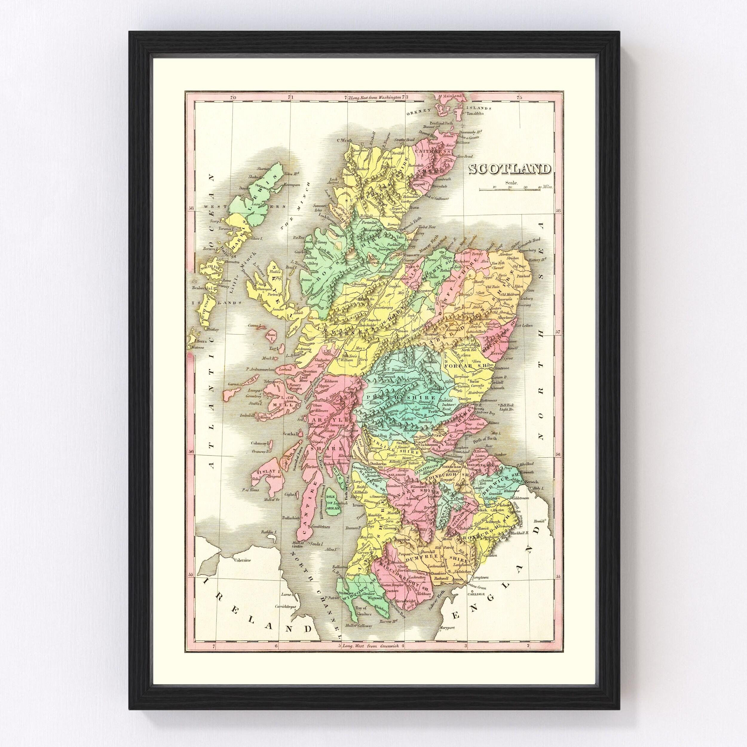 Scotland Map Art Vintage Print From 1831 Old Scotland Art - Etsy