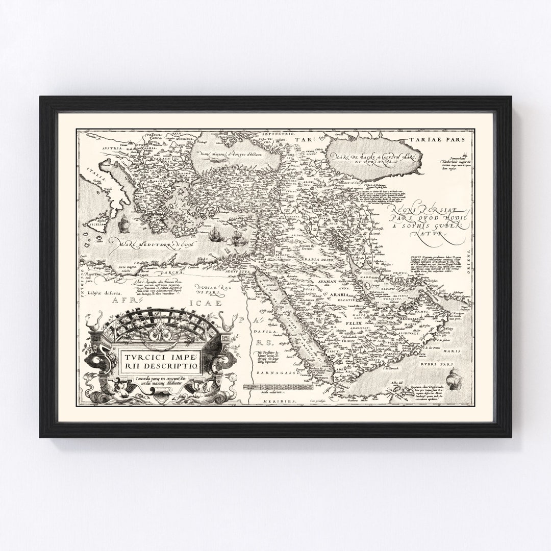 Turkish Empire Map 1570 Old Map of Turkish Empire Turkey Art Vintage ...
