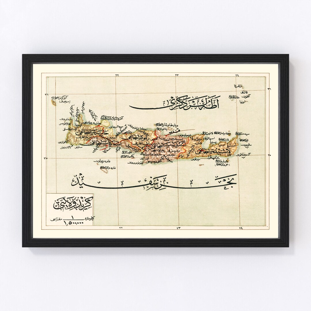 Crete Island Map 1909, Vintage Crete Island Map, Old Crete Island Art ...