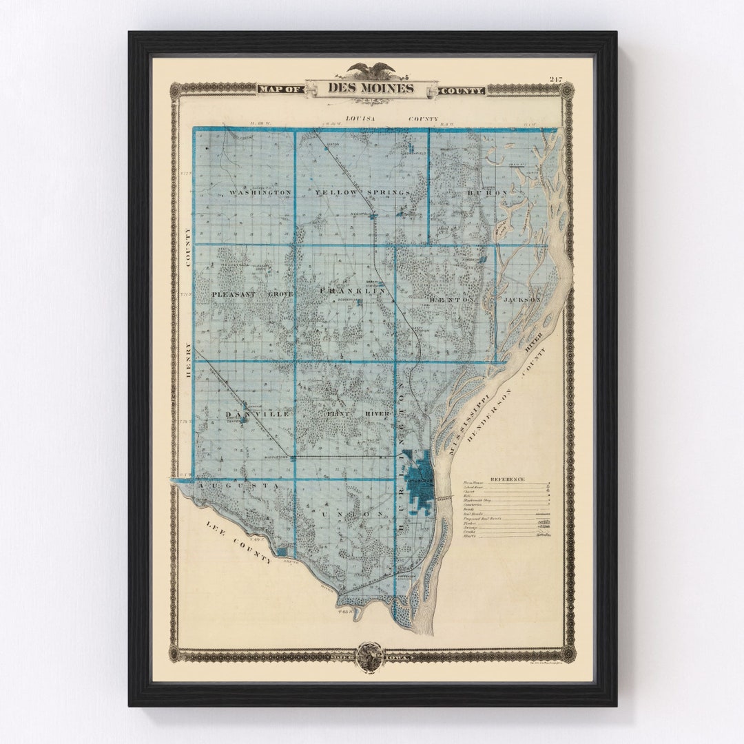 Des Moines County Map 1875, Vintage Des Moines County Map, Old Des ...