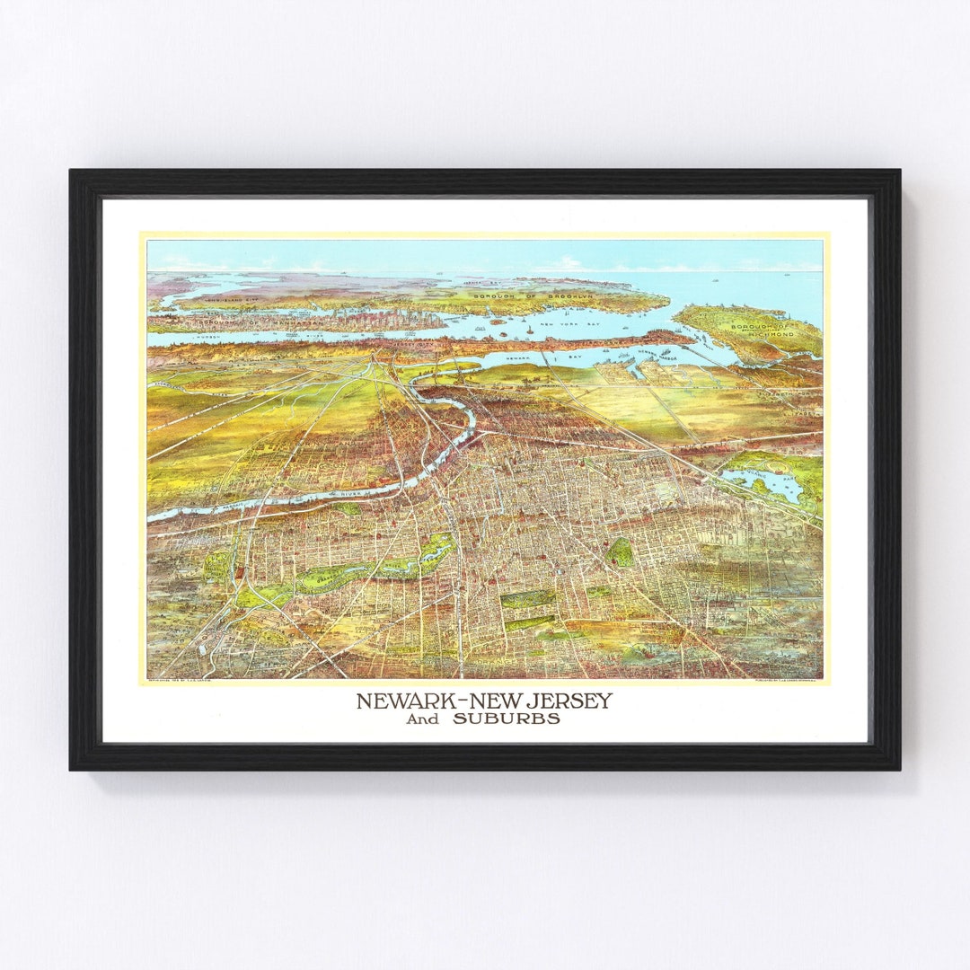 Newark Map 1916, Vintage Newark Map, Old Newark New Jersey Art, Wall ...