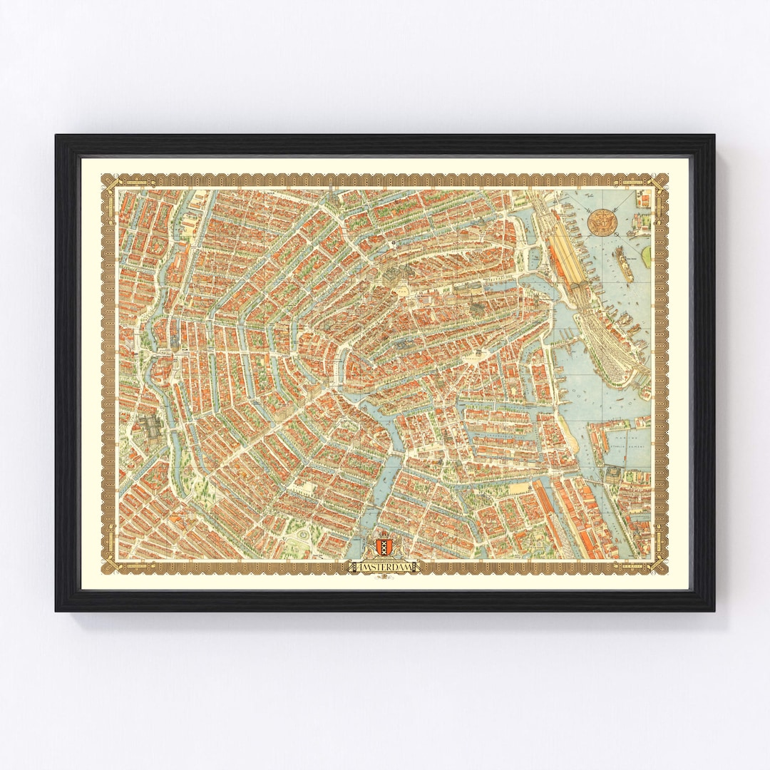 Amsterdam Map 1956 - Old Map of Amsterdam Netherlands Art Vintage Print ...