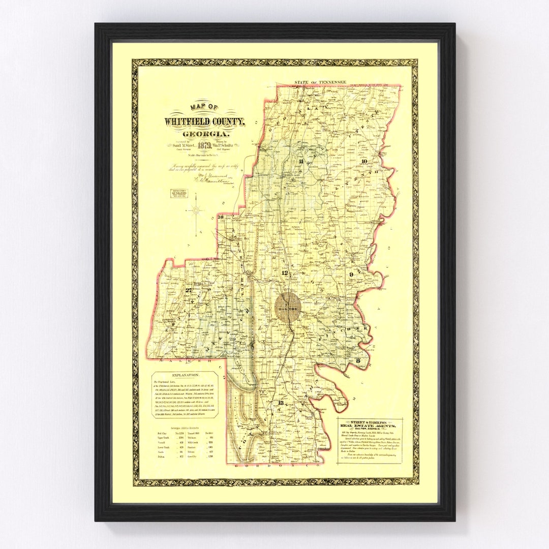 Whitfield County Map 1879, Vintage Whitfield County Map, Old Whitfield ...