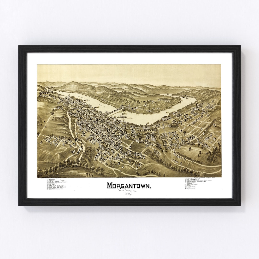Morgantown Map 1897 - Old Map of Morgantown West Virginia Art Vintage ...