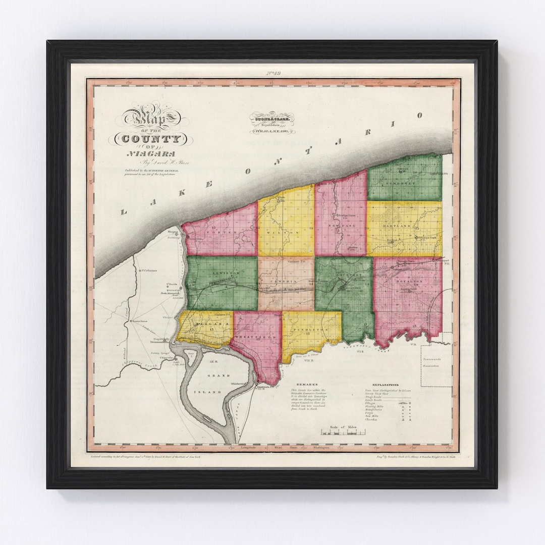 Niagara County Map 1840, Vintage Niagara County Map, Old Niagara County ...