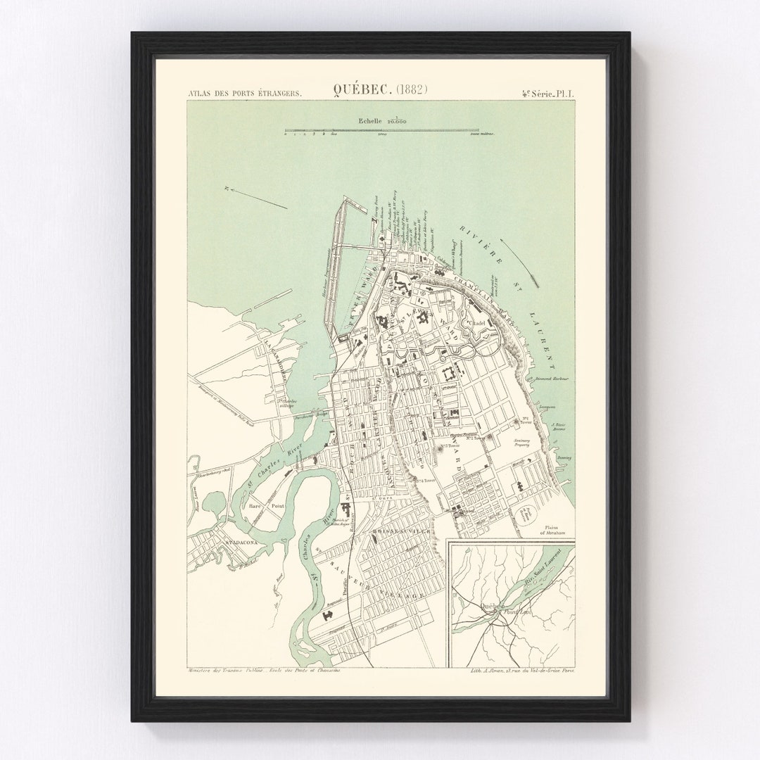 Québec Map 1882 - Old Map of Québec Canada Art Vintage Print Framed ...