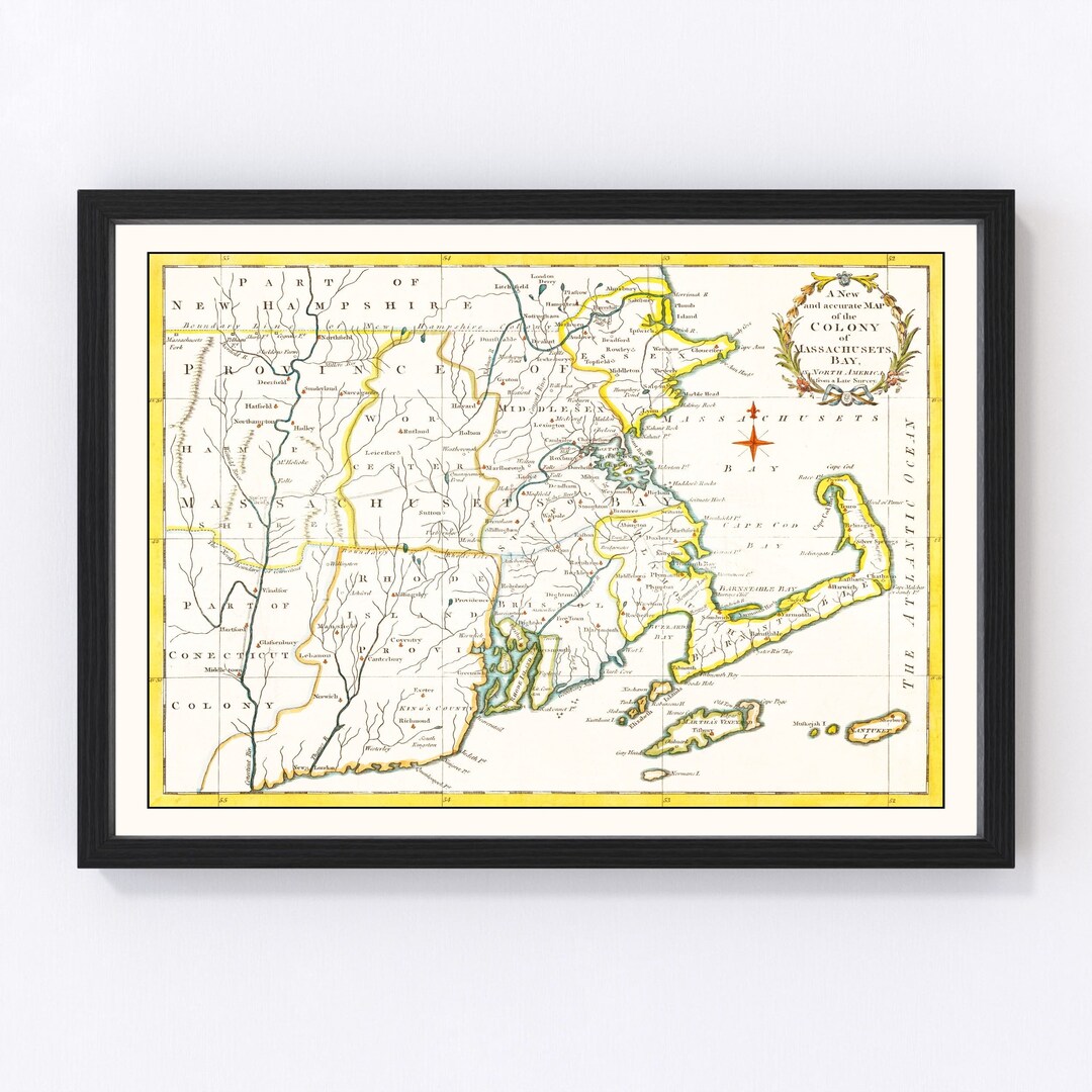 Massachusetts Map 1780 Old Map of Massachusetts Art Vintage Print ...
