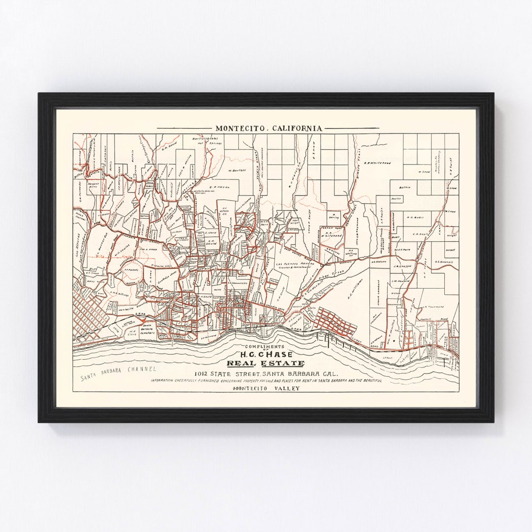 Montecito Map 1924, Vintage Montecito Map, Old Montecito California Art ...