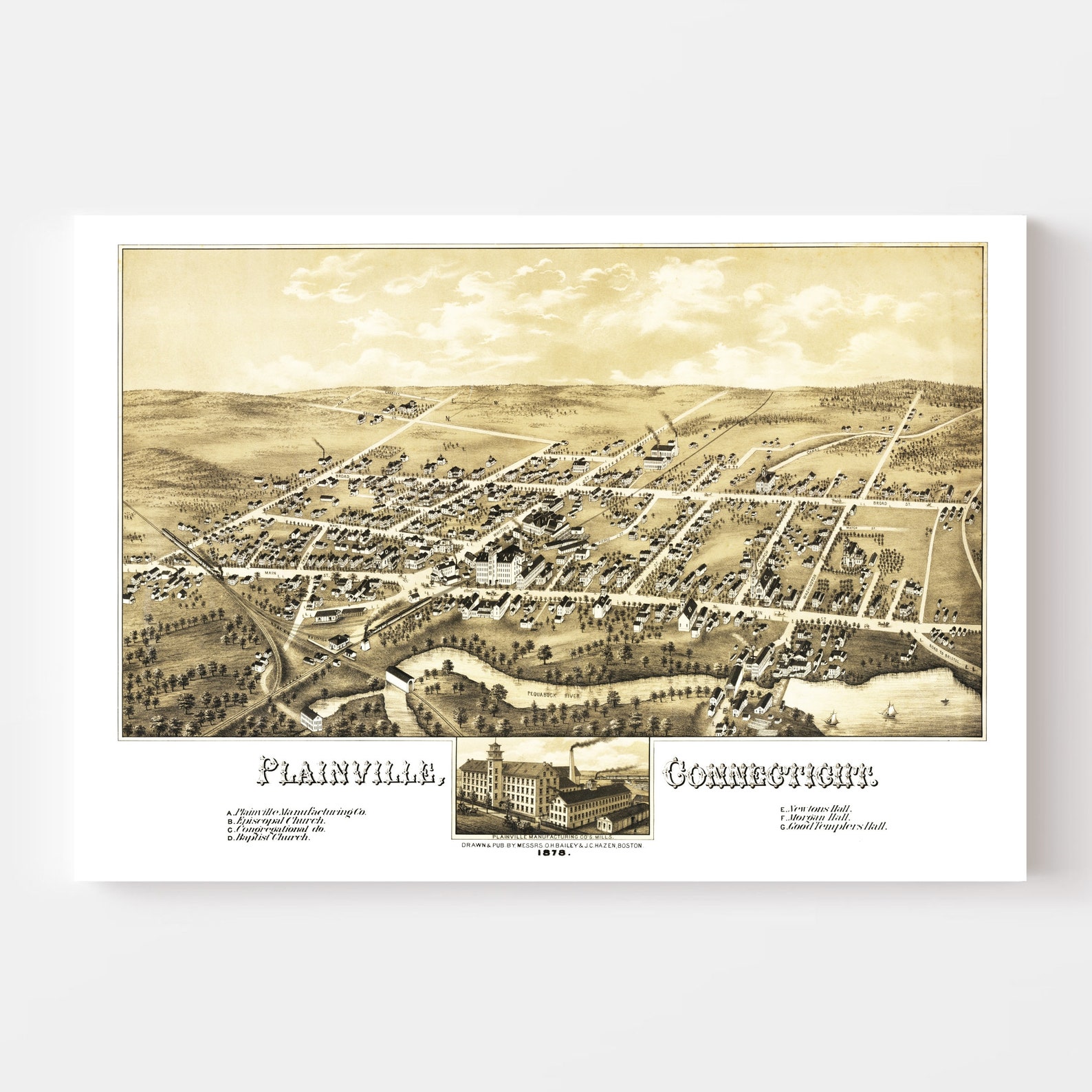 Plainville Map 1878, Vintage Plainville Map, Old Plainville Connecticut ...