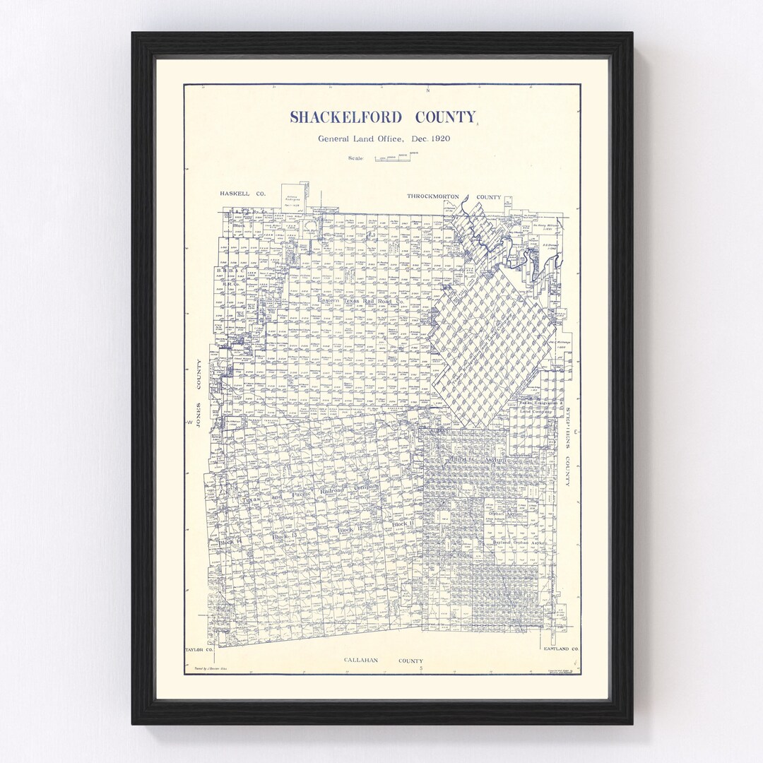 Shackelford County Map 1920, Vintage Shackelford County Map, Old ...