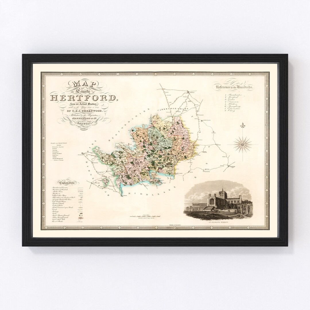 Hertford England Map 1834 Old Map of Hertford England England Art ...
