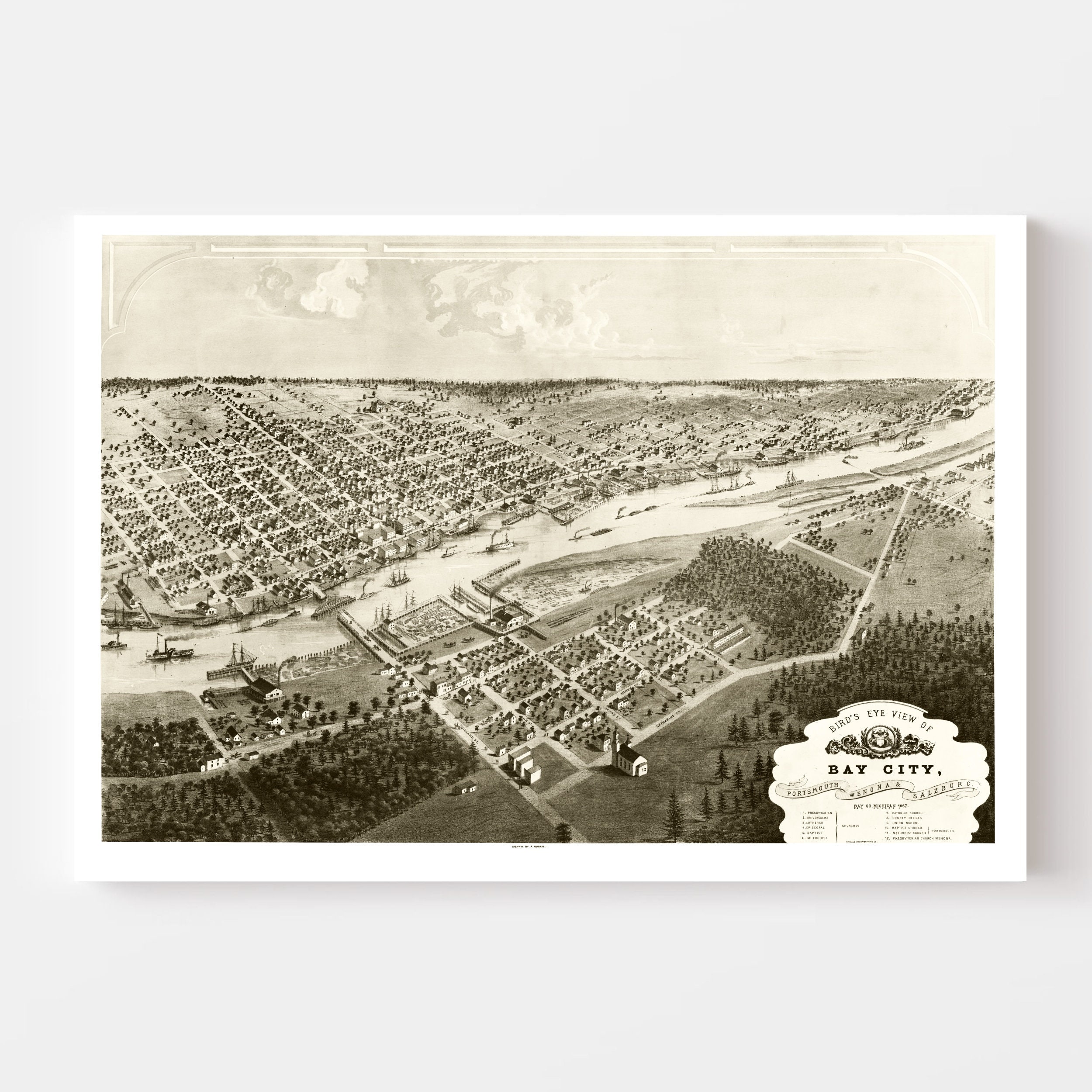 Bay City Map 1867 Old Map of Bay City Michigan Art Vintage - Etsy