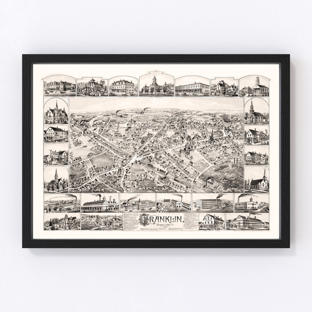 Franklin Map 1888 Old Map of Franklin Massachusetts Art Vintage Print ...