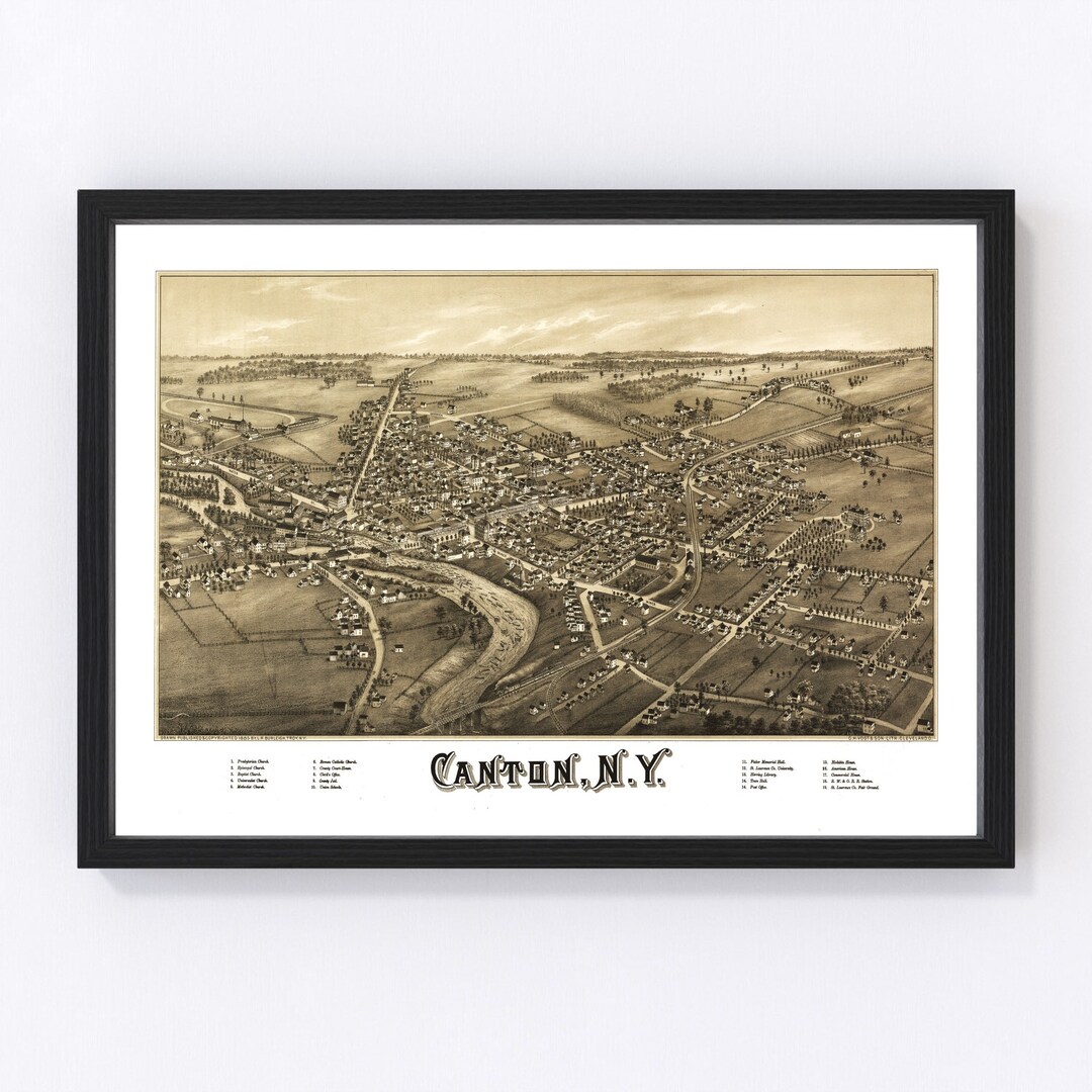 Canton Map 1885 - Old Map of Canton New York Art Vintage Print Framed ...