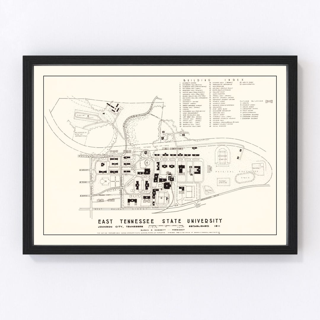 East Tennessee State University Map 1965, Vintage East Tennessee State ...