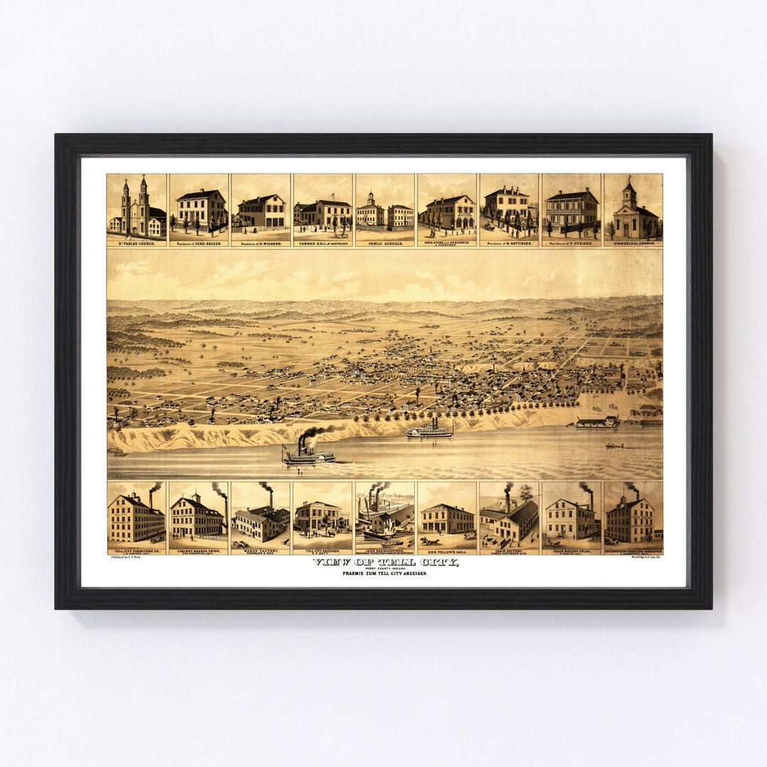 Tell City Map 1870 Old Map of Tell City Indiana Art Vintage Print ...