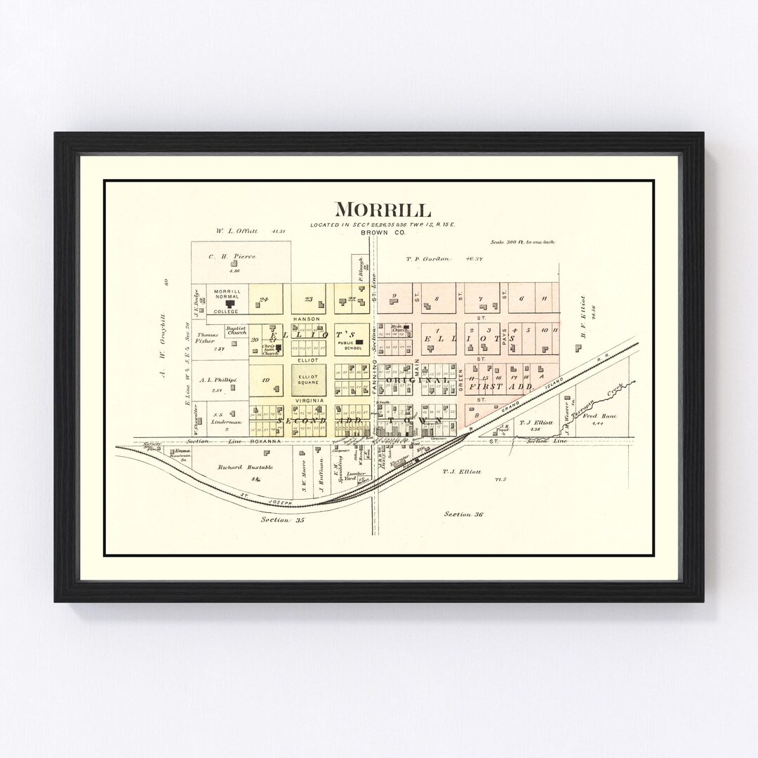 Morrill Map 1887 Old Map of Morrill Kansas Art Vintage Print Framed ...