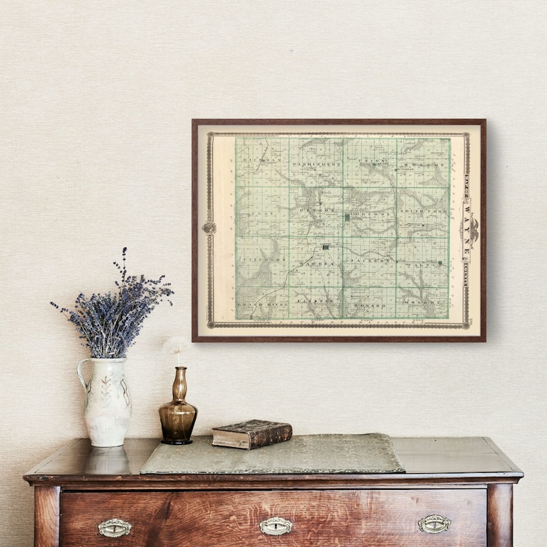 Wayne County IA Map 1875 Old Map of Corydon Iowa Art Vintage - Etsy