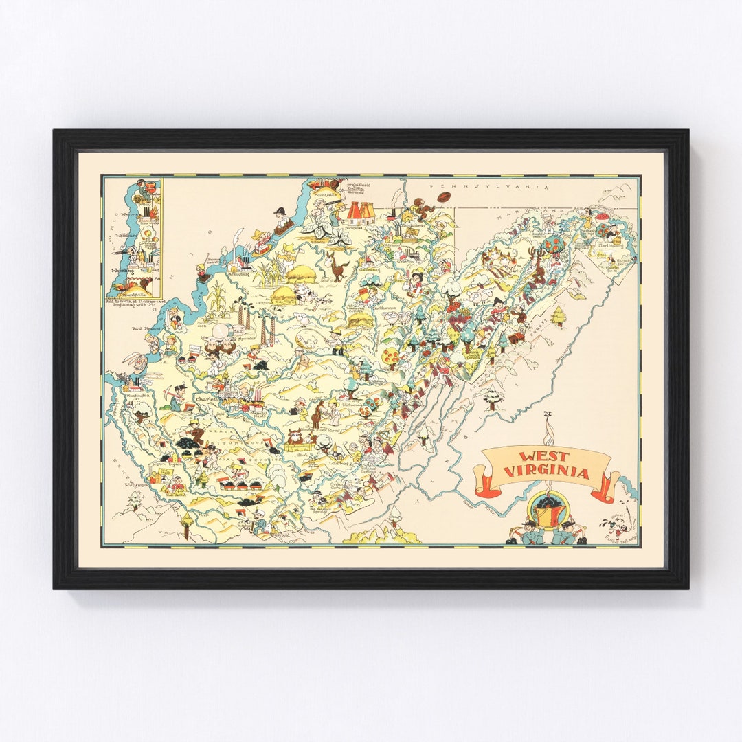 West Virginia Map 1935 Old Map of West Virginia Art Vintage Print ...