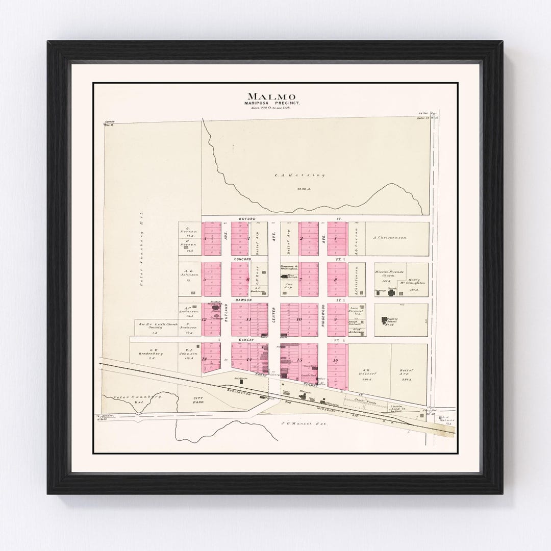 Malmo Map 1907 Old Map of Malmo Nebraska Art Vintage Print Framed ...