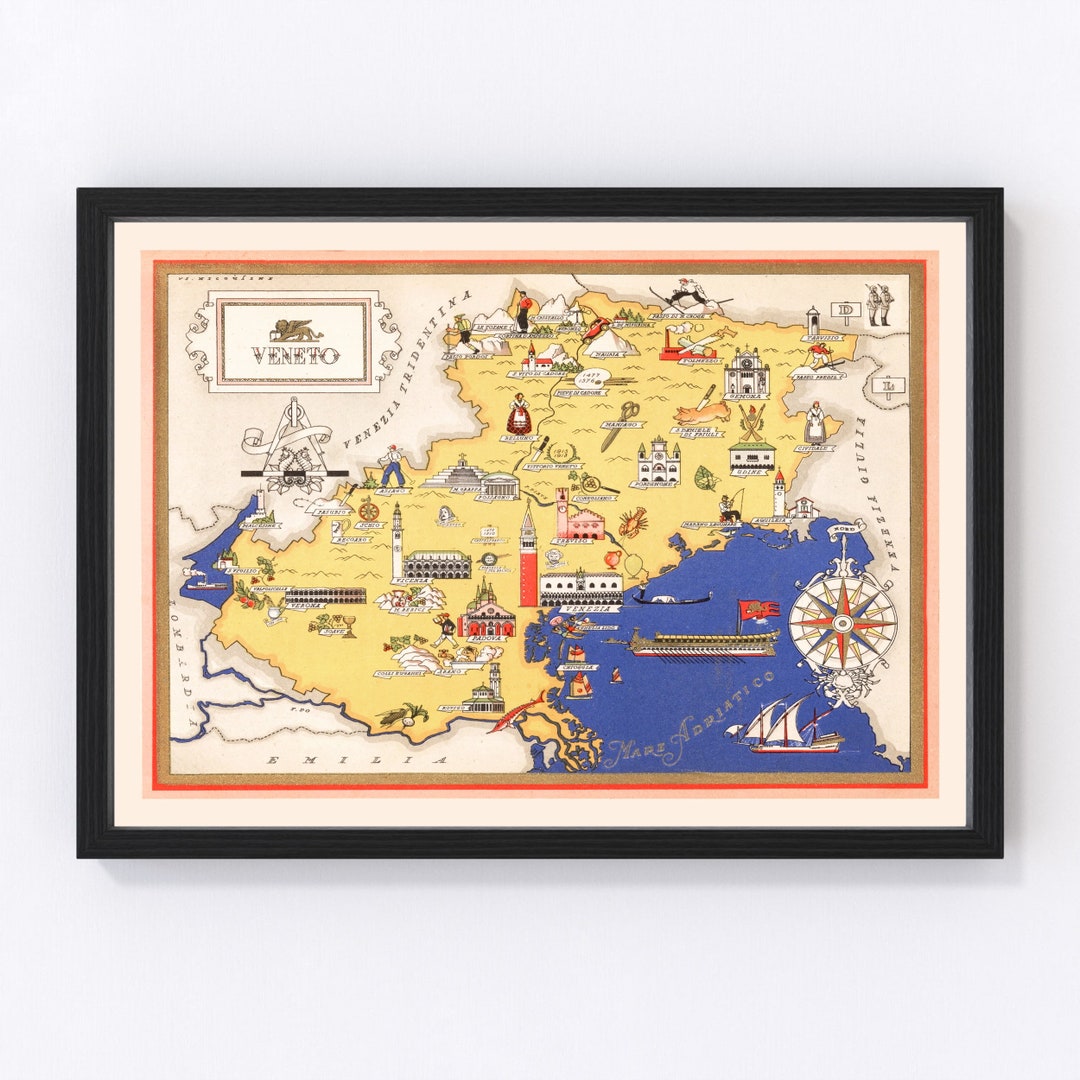Veneto Italy Map 1938 Old Map of Veneto Italy Italy Art Vintage Print ...