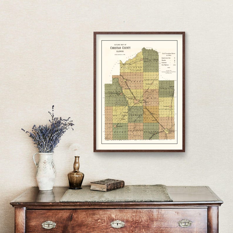 Christian County Map 1924, Vintage Christian County Map, Old Christian ...