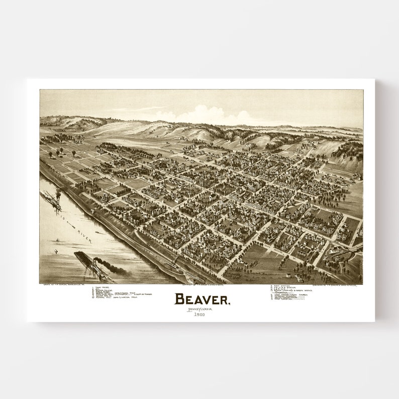 Beaver Map 1900 - Old Map of Beaver Pennsylvania Art Vintage Print ...
