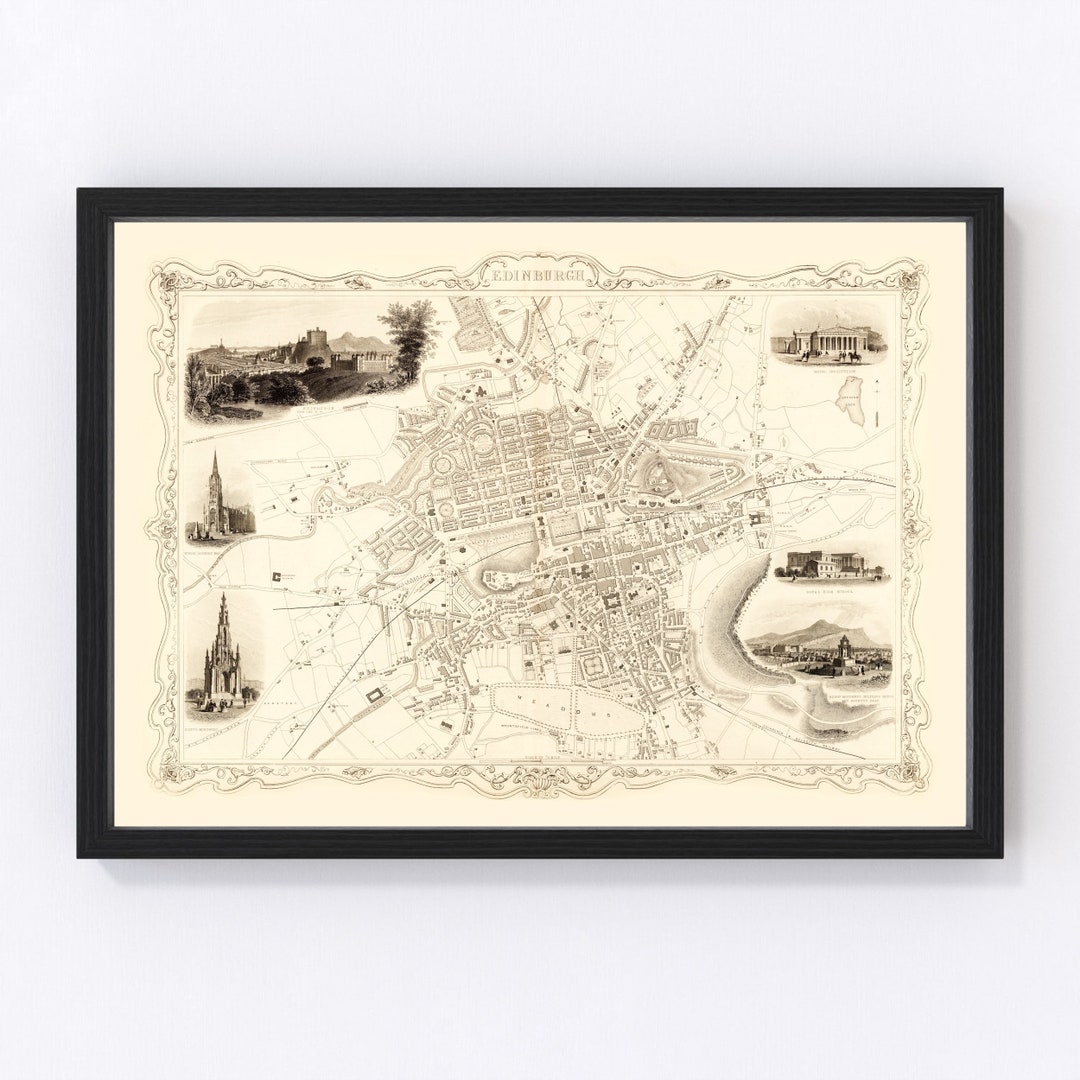 Edinburgh Map 1851, Vintage Edinburgh Map, Old Edinburgh Art, Wall Art ...