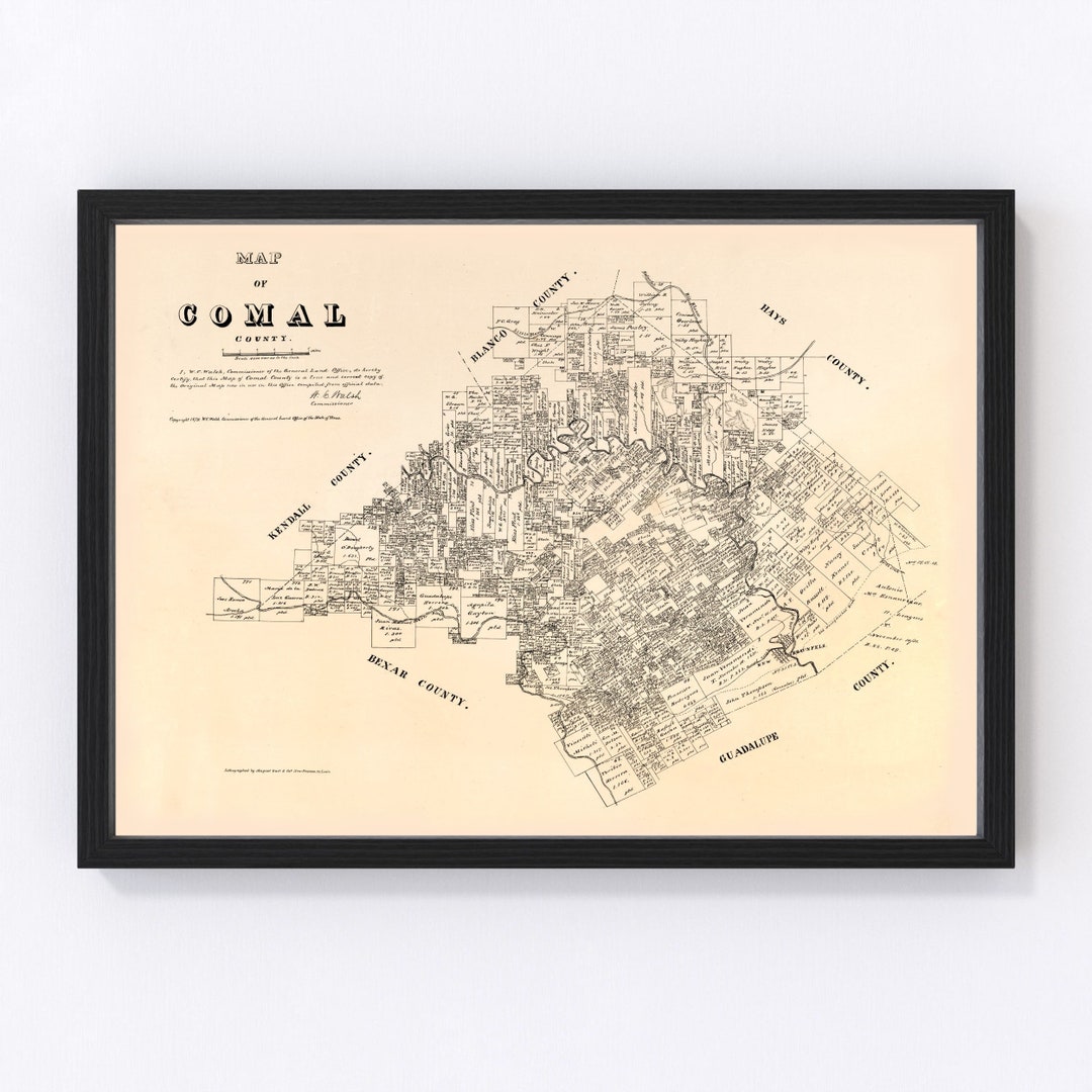 Comal County Texas Map 1879 - Old Map of Comal County Texas Art Vintage ...