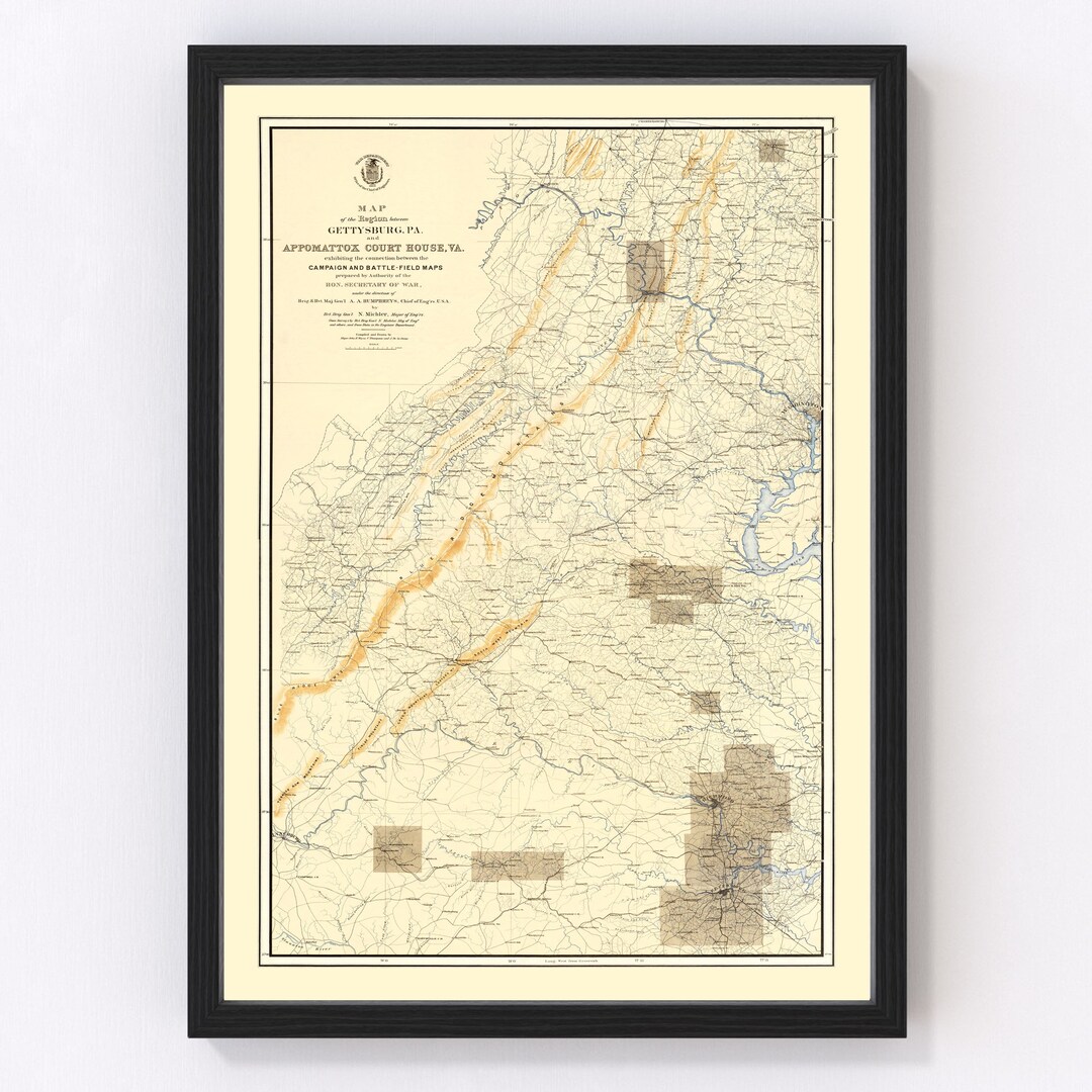 Virginia Map 1864, Vintage Virginia Map, Old Virginia Art, Wall Art ...