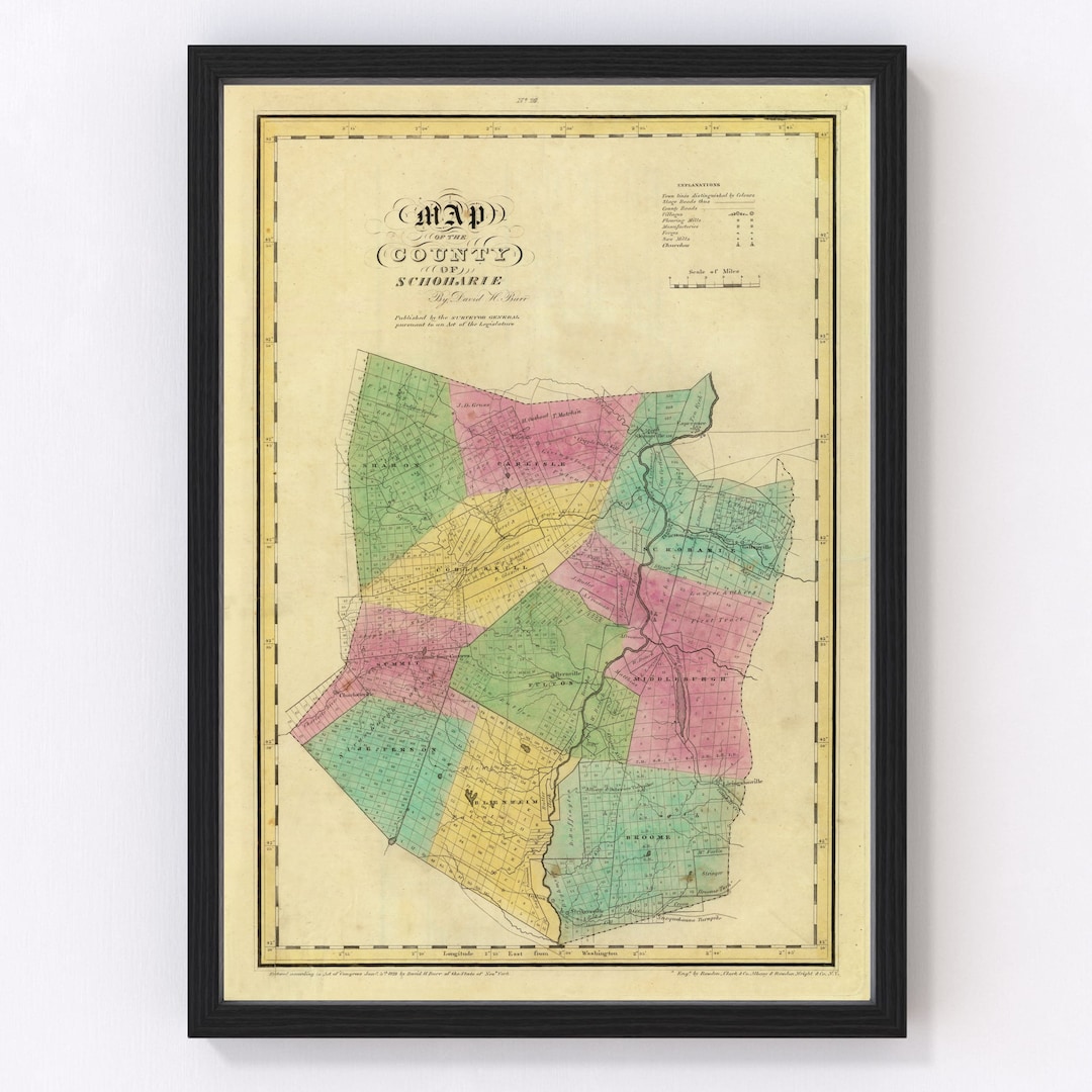 Schoharie County Map 1829, Vintage Schoharie County Map, Old Schoharie ...