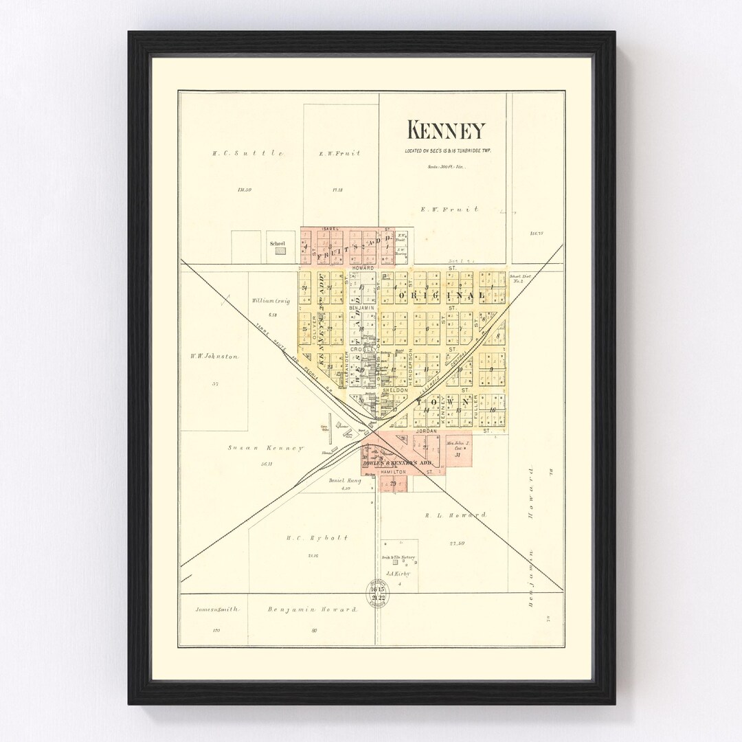 Kenney Map 1894, Vintage Kenney Map, Old Kenney Illinois Art, Wall Art ...