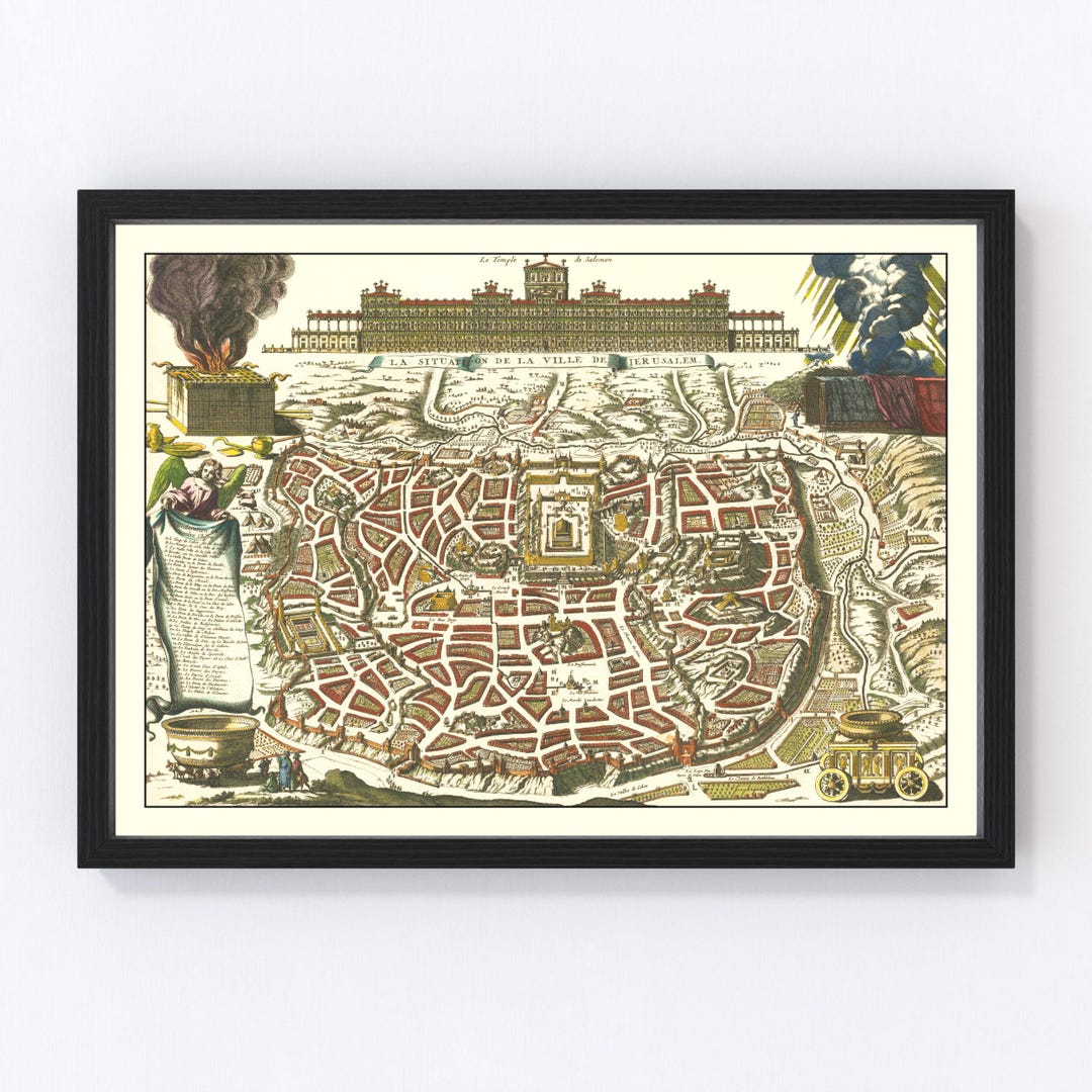 Jerusalem Map 1700, Vintage Jerusalem Map, Old Jerusalem Art, Wall Art ...