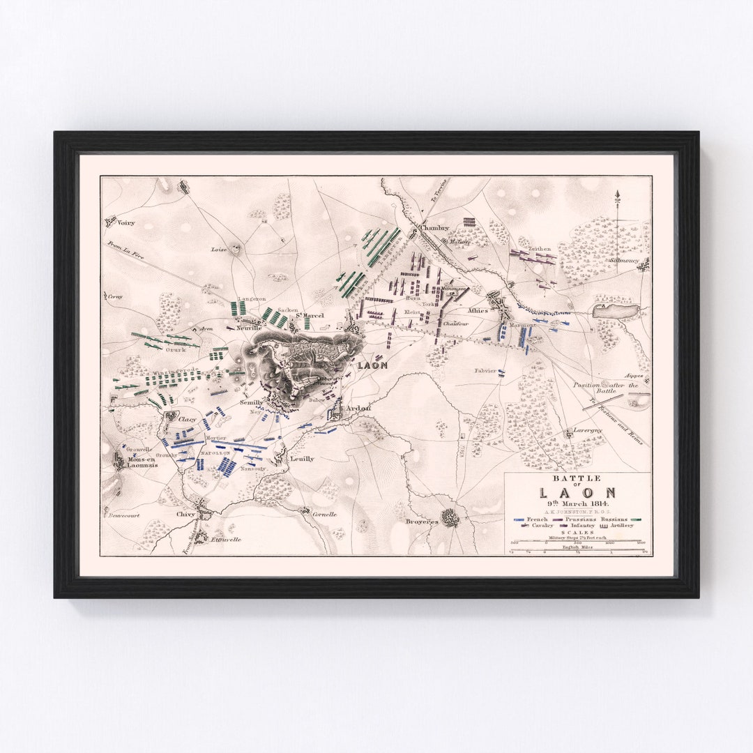 Battle of Laon Map 1814 Old Map of Battle of Laon Art Vintage Print ...