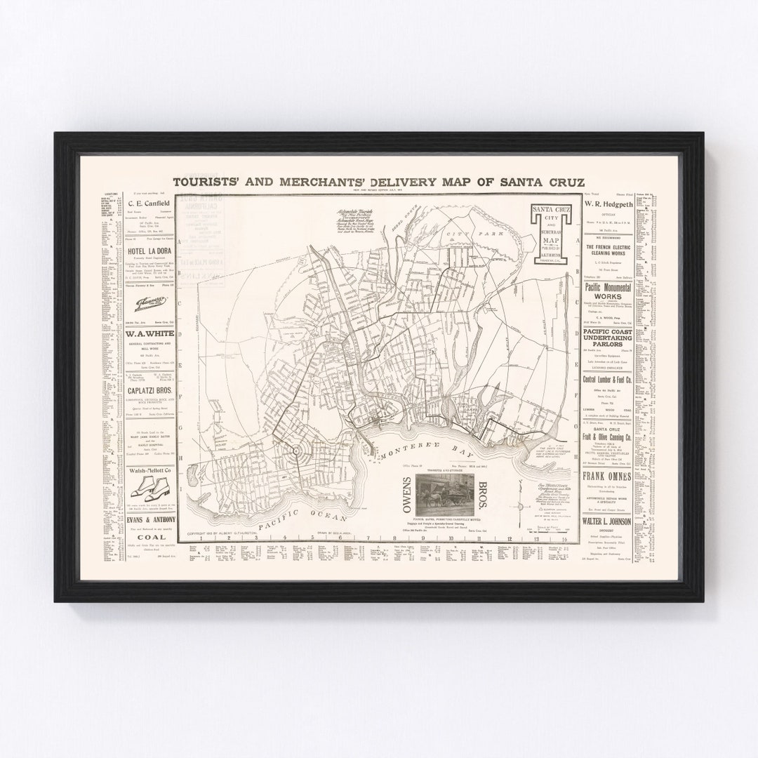 Santa Cruz Map 1913 Old Map of Santa Cruz California Art Vintage Print ...