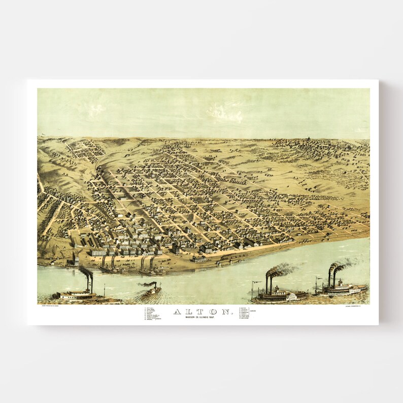 Alton Map 1867 - Old Map of Alton Illinois Art Vintage Print Framed ...