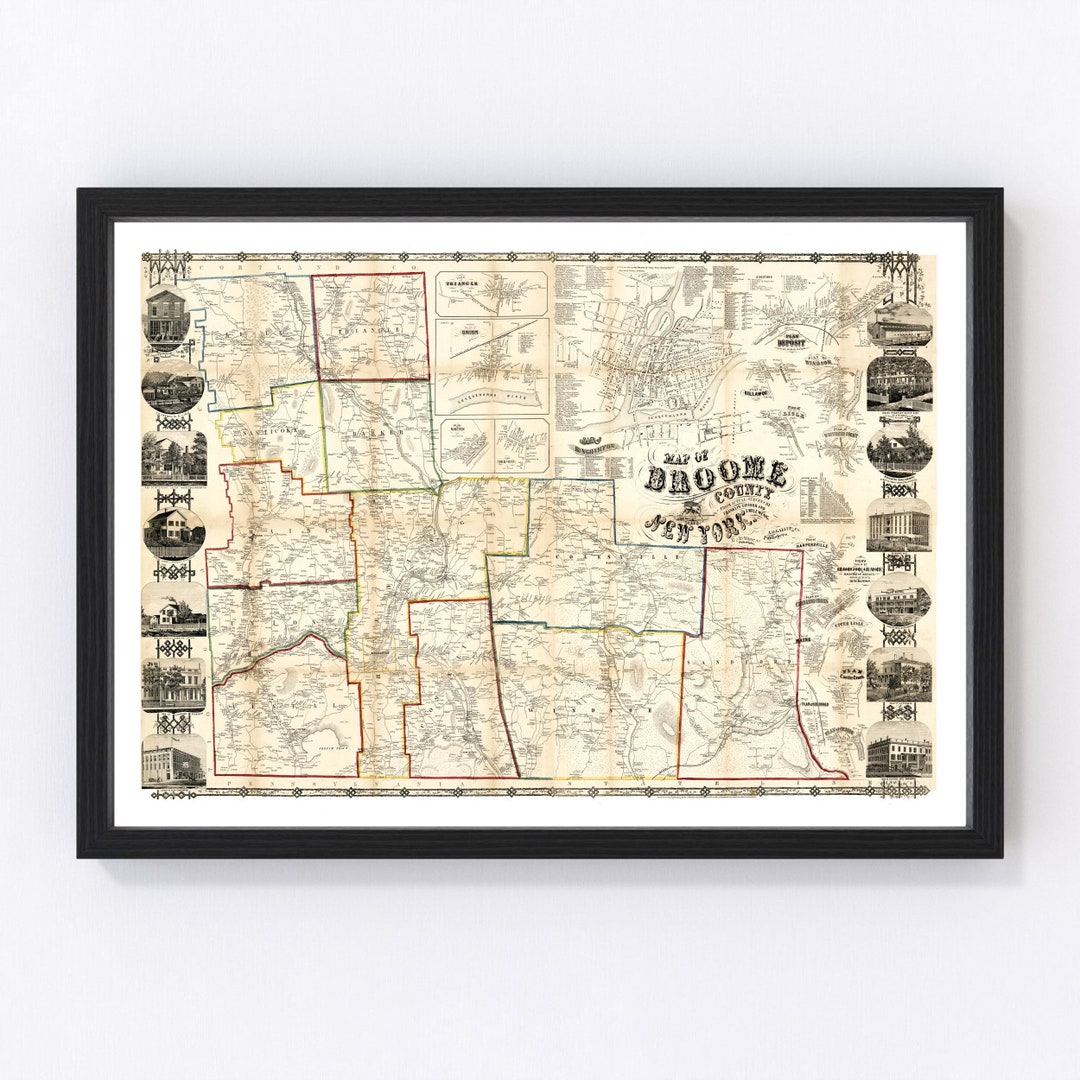 Broome County Map 1855, Vintage Broome County Map, Old Broome County ...