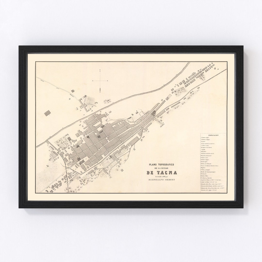Tacna Map 1865 Old Map of Tacna Peru Art Vintage Print Framed Wall Art ...
