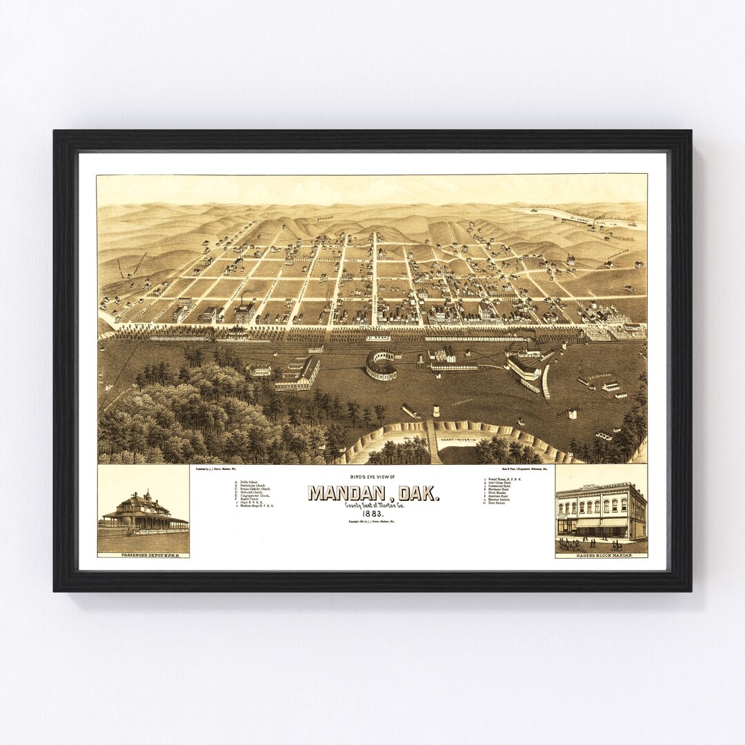 Mandan Map 1883, Vintage Mandan Map, Old Mandan North Dakota Art, Wall ...
