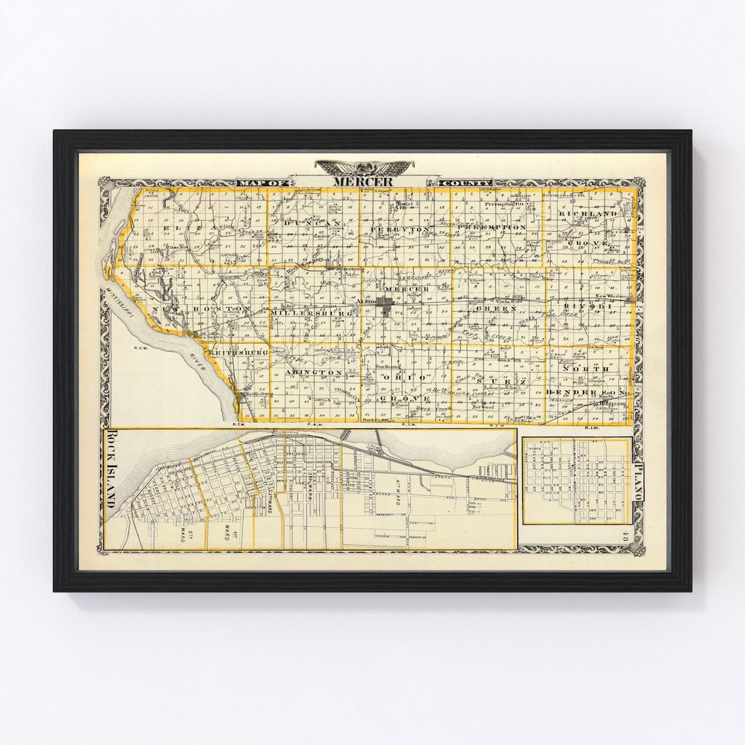 Mercer County Map 1876, Vintage Mercer County Map, Old Mercer County ...