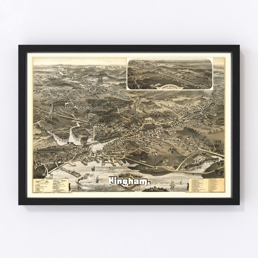 Hingham Map 1885 Old Map of Hingham Massachusetts Art Vintage Print ...