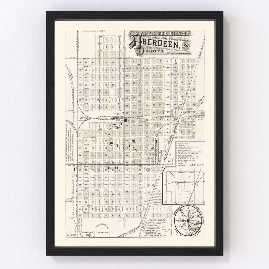 Aberdeen Map 1886 Old Map of Aberdeen South Dakota Art Vintage Print ...