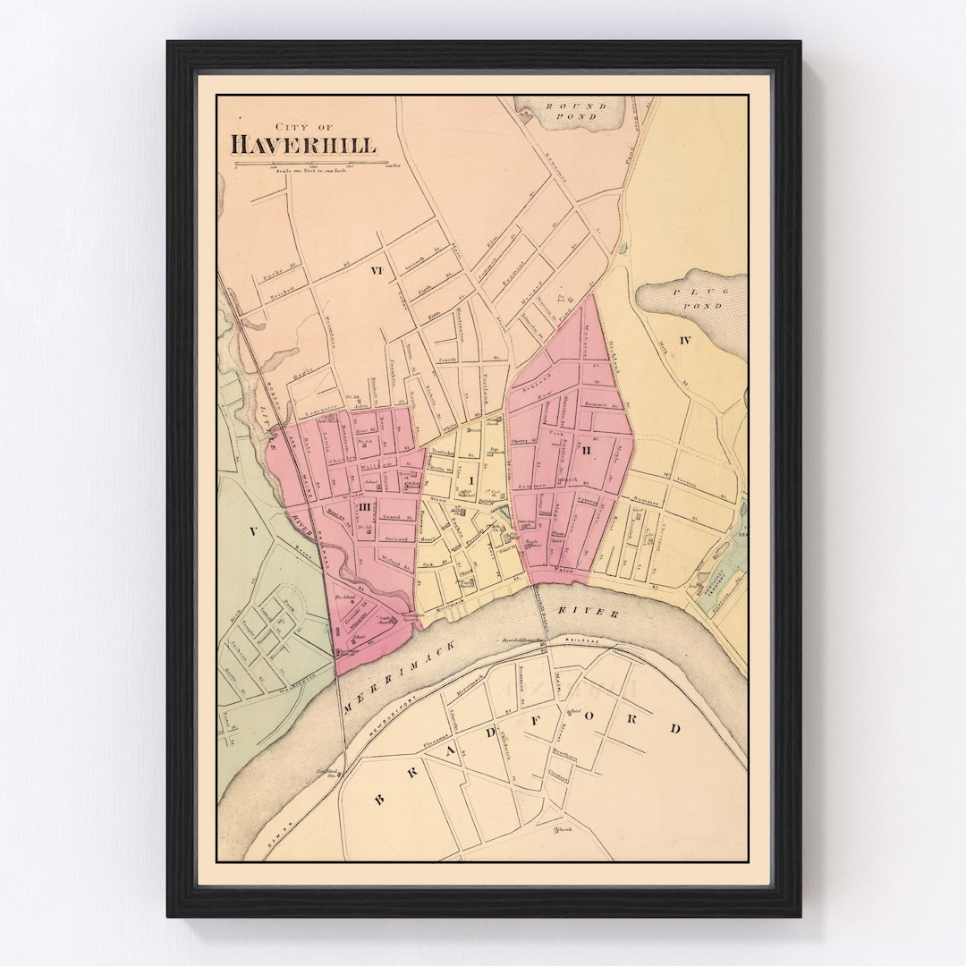 Haverhill Map 1871, Vintage Haverhill Map, Old Haverhill Massachusetts ...